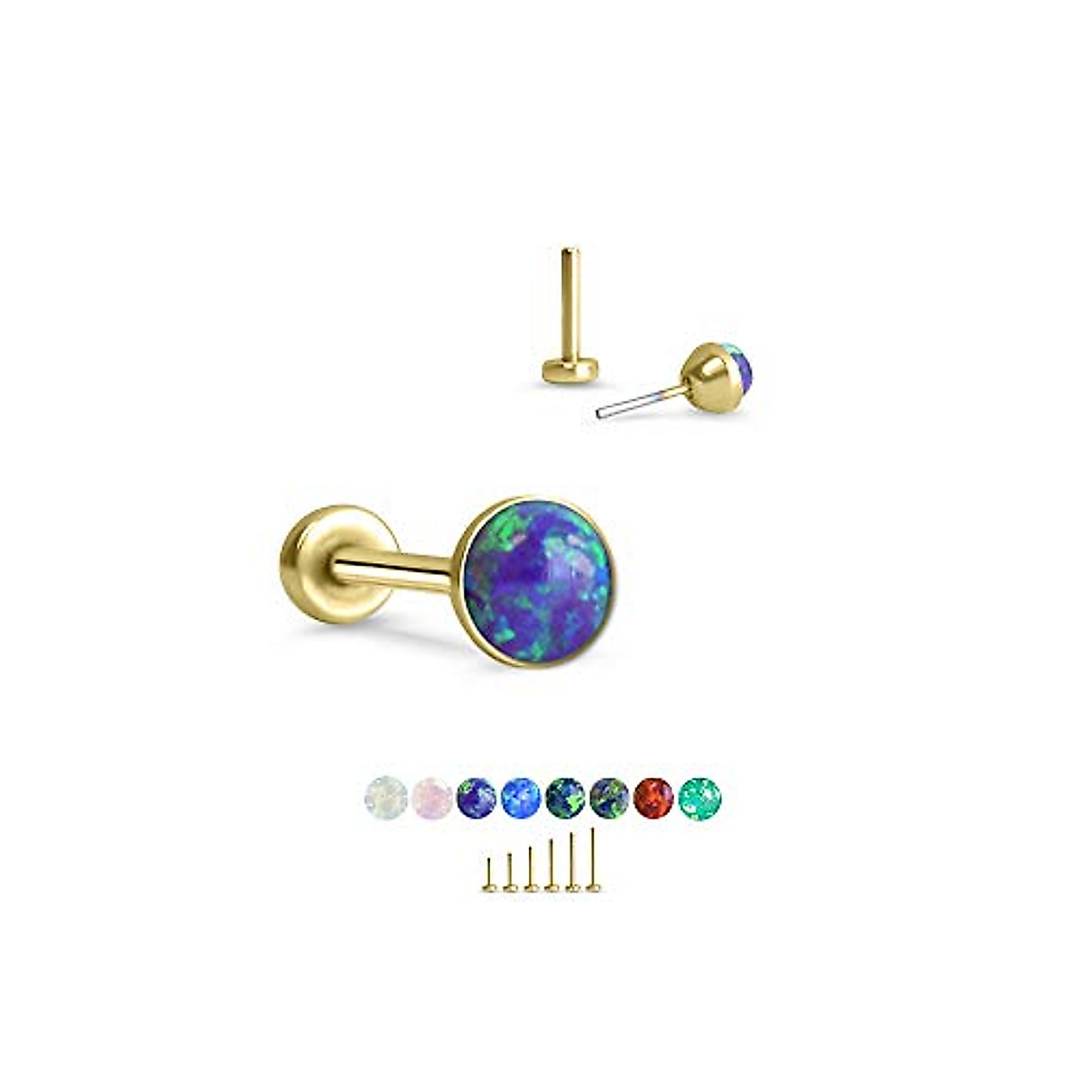 316 Stainless Steel Yellow Gold-Tone Threadless Push Pin Nose Ring Labret Monroe Stud 3mm Glued Purple Faux Opal 16G
