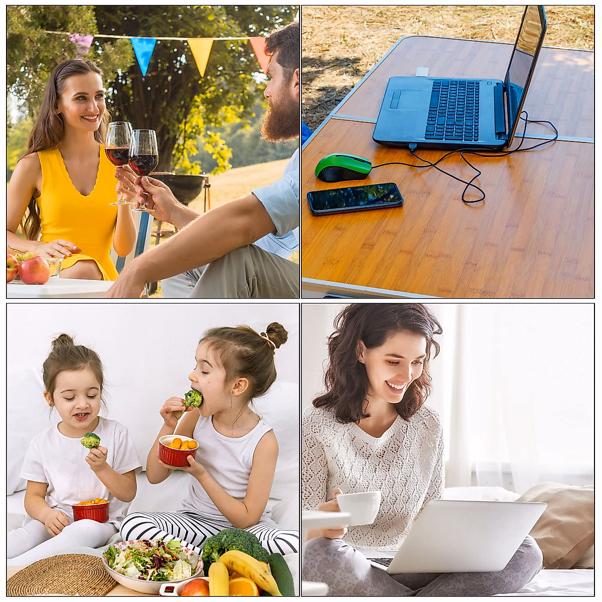 PATIKIL Foldable Laptop Table, Portable Lap Desk Picnic Bed Tray Tables Snacks Reading Working Desks with Tote Bag for Bed Sofa, Black