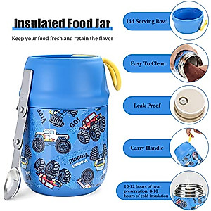 Healthlif 17oz Thermo for Hot Food, Vacuum Soup Thermo Small Kids Hot Food Container with Spoon, Stainless Steel Lunch Box Insulated Food Jar Leak Proof Soup Thermos for Adult Kids（Blue）