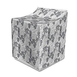 Ambesonne Tropical Cover for Washer and Dryer, Print of Exotic Plantation Palm Leaves Hawaiian Greyscale Layout, Easy Use Bathroom Laundry Decor Accent, 29" x 28" x 40", Dimgray White