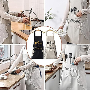 HXYCNNA [2+3 Pack] Kitchen Cooking Aprons, Aprons with Pockets, Aprons for Women, Mens Waterproof Aprons, Adjustable Aprons, Kitchen Apron with Hand Wipe(White/Black)