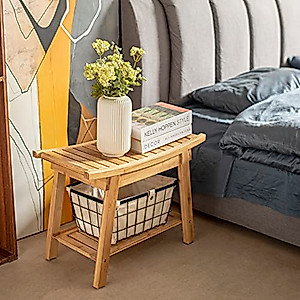 Bamboo Shower Bench, Waterproof Shower Bench, Shower Benches for Inside Shower, 2-Tier Bamboo Bench for Shower