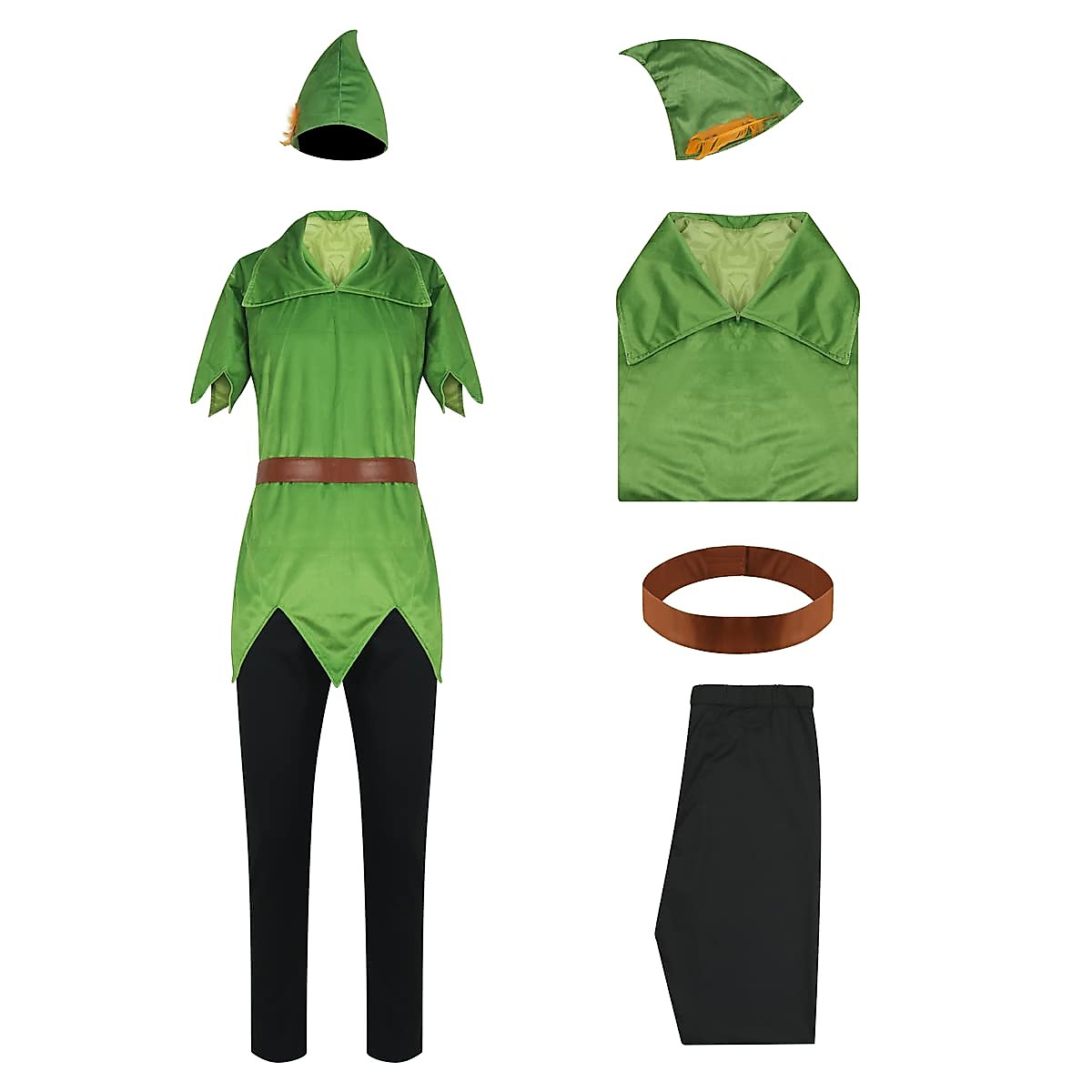 LILLIWEEN Peter Pan Costume Elf Outfit Halloween Cosplay Suit for Men Women 2XL