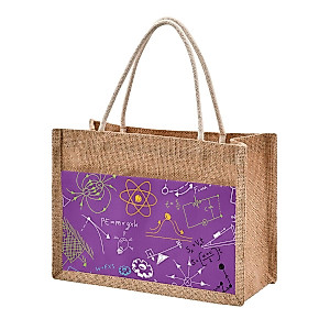 Jute Tote Burlap Bag Purple Physics Science Formulas Education Symbol Hand Written Gift Bag Women DIY Work Grocery Storage Bag