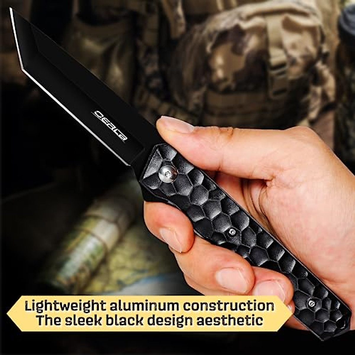 OerLa EDC Pocket Folding Knife - Warrior Series - 5Cr13Mov - Ball Bearing Quickly Open - 3.54" Blade (Black)