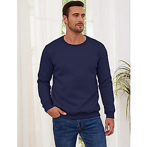 Gihuo Men's Crewneck Sweatshirt Winter Warm Sherpa Lined Pullover Fleece Top Heavyweight Loungewear Sweatshirt (Navy, Large)