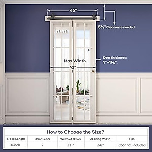 FINOSEN 46 inch Bifold Barn Door Hardware Track Kit for Two 21 inch Closet Doors,Top Mount Sliding System,Heavy Duty Roller,Smoothly and Quietly,Black(Bifold Door Not Included)