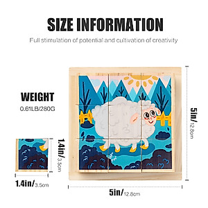 JOCY Wooden Block Puzzle Toddler 1-3-5 Years Kid Montessori Learning Games Educational Interactive Toys, Preschoolers Cube Puzzle with Storage Tray - 6 Puzzles 1 (Farm)