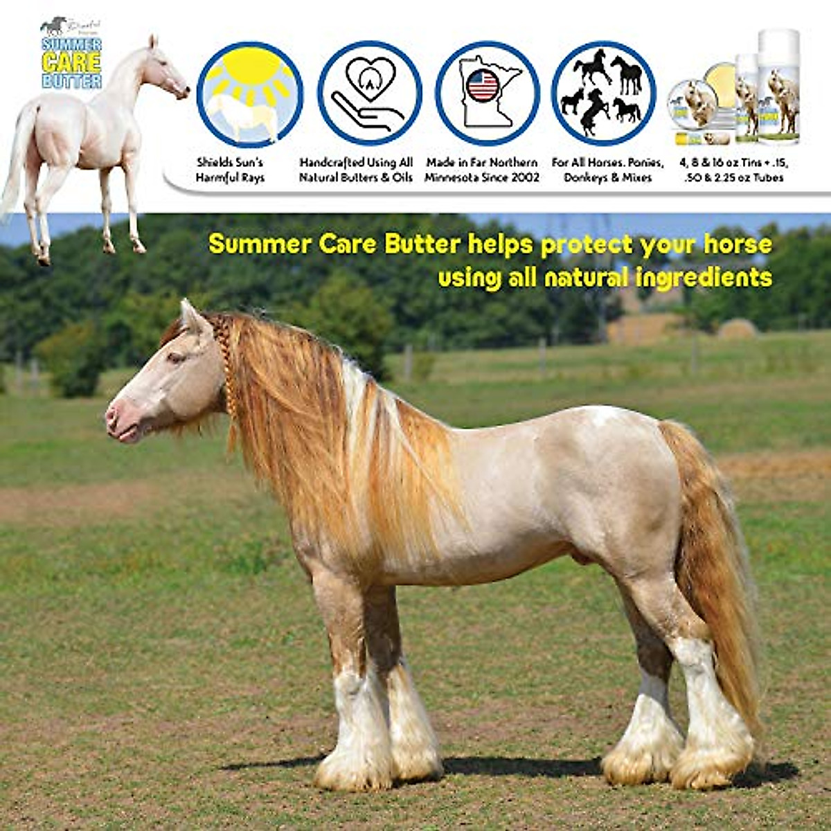 The Blissful Horses Summer Care Butter All Natural Sun Support for Your Horse, 4-Ounce
