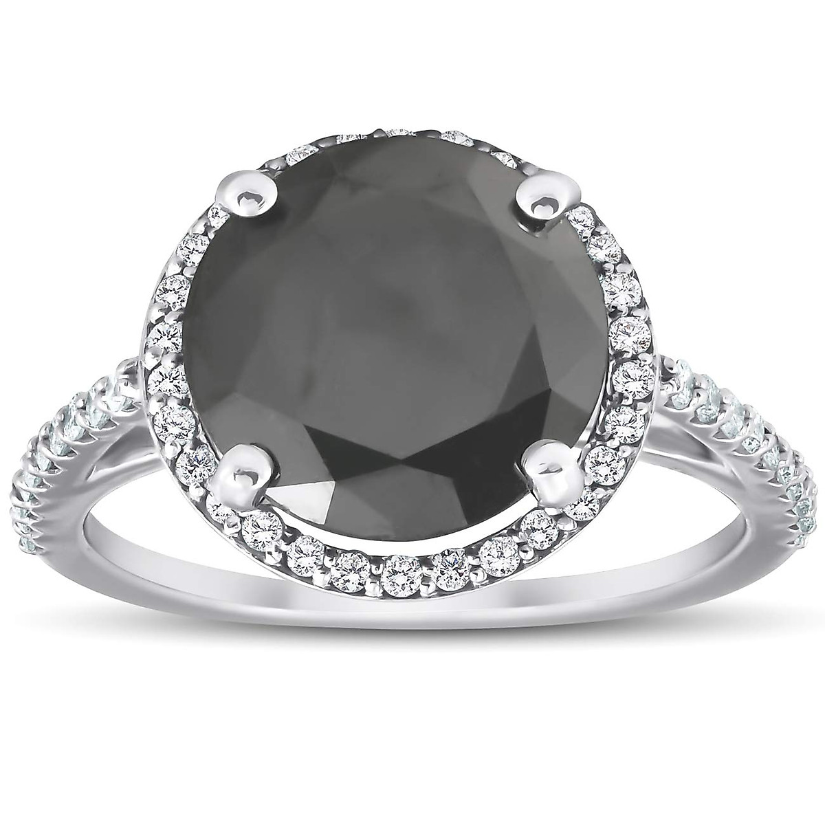 3 1/3 Ct Black Diamond Halo Engagement Ring 14k White Gold - Size 6