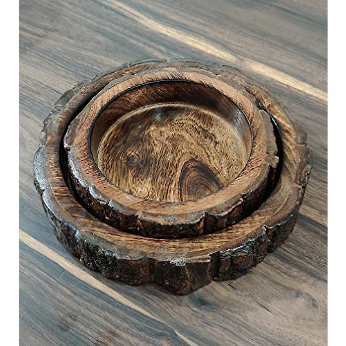 Handmade Wooden Classic Tray Platter With Tree Bark Vintage Display Serving Plat Platter (Pack of 3)