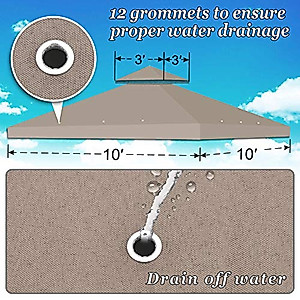 Strong Camel Dual Tier Gazebo Replacement 10' x 10' Canopy Top Cover Awning Roof Top Cover (Taupe)