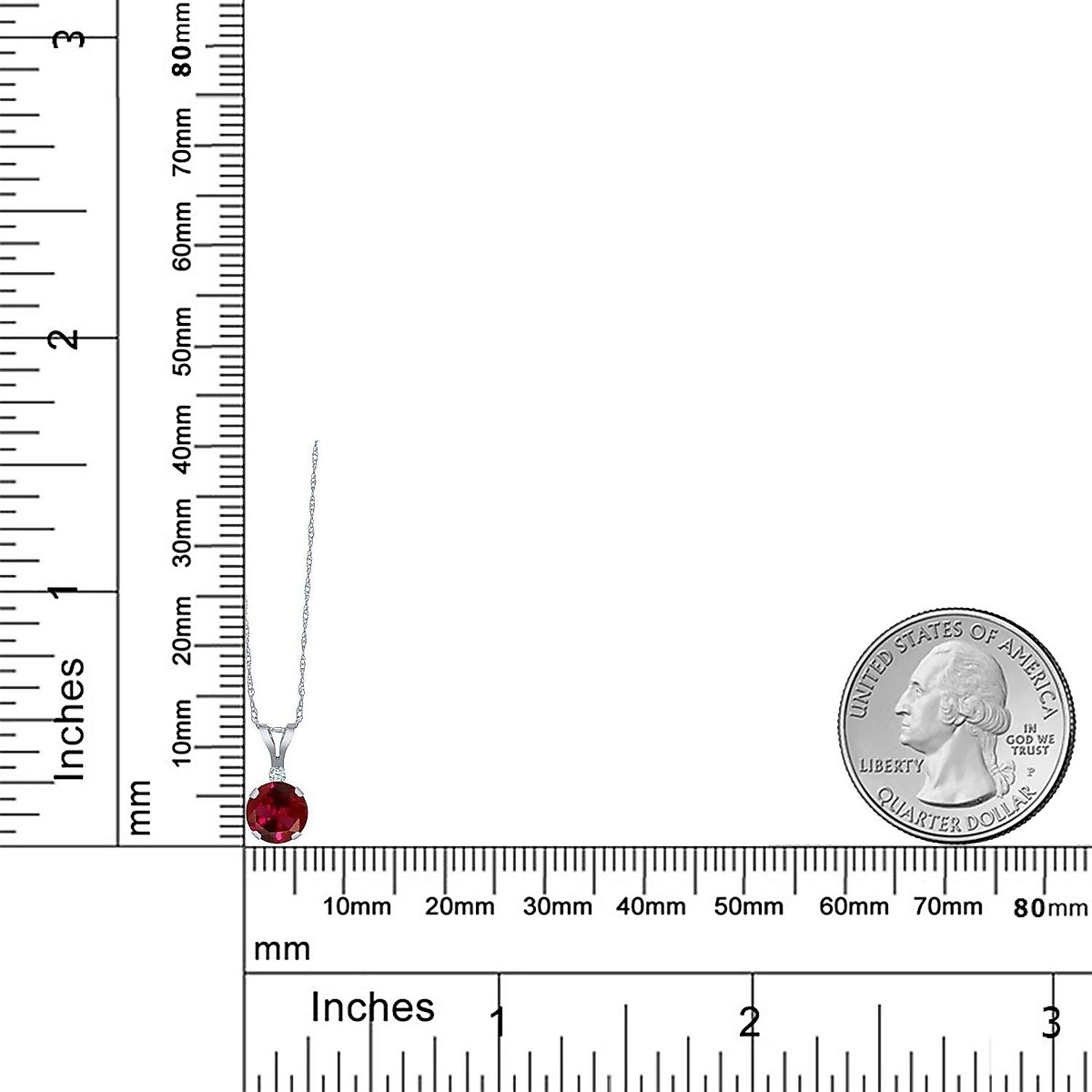 Gem Stone King 1.02 Ct Round Red Created Ruby White Created Sapphire 14K White Gold Pendant