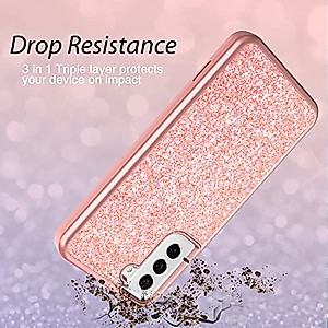 Coolwee Pink Full Protective Case for Galaxy S22 5G Heavy Duty Hybrid 3 in 1 Rugged Shockproof Women Girls for Samsung Galaxy S22 6.1 inch Rose Gold