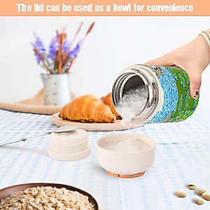 CUPADA Funny Cat Vintage Food Jar, Sky Flower Cute Insulated Hot Food Jars Vacuum 17OZ with Folding Spoon for Work Trip Picnic Camping