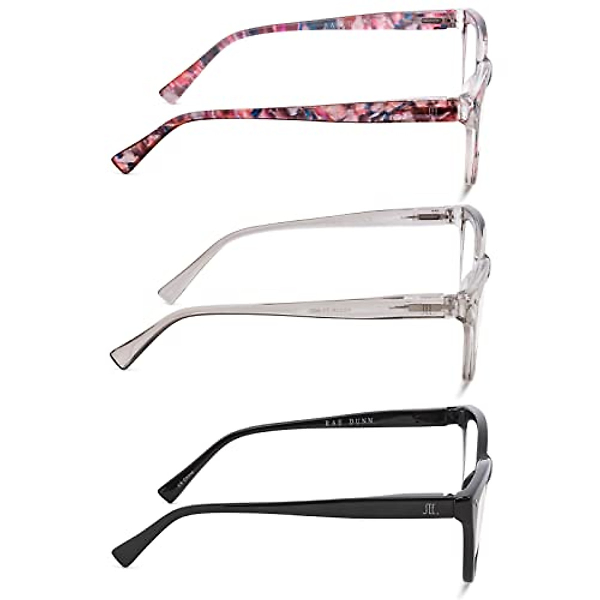 Rae Dunn "BELLA Premium Reading Glasses - 3 Pack w/SEE Signature Font (Pearl Multi/Crystal Cool Grey/Glossy Jet Black, 2.0)