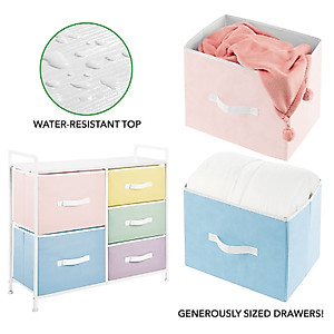 mDesign 30.3" High Steel Frame/Wood Top Storage Dresser Furniture, 5 Fabric Drawers, Tall Bureau Organizer for Baby, Kid, Teen Bedroom, Nursery, Playroom, Dorm, Jane Collection, Bright Multi/White