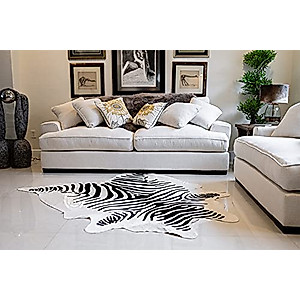 Zebra Print Black on Off White Genuine Cowhide Rug 6 x 7 ft. 180 x 210 cm