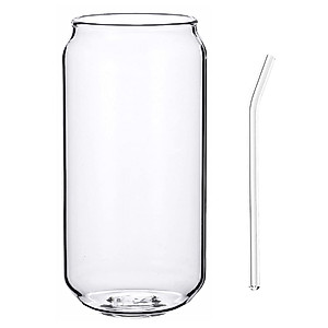 DOITOOL Glass Cups Can Shaped Cups- 17oz Clear Drinking Glasses with - Iced Coffee Cup Cute Tumbler for Whiskey Wine Soda Coke Cocktail Beverage Cups