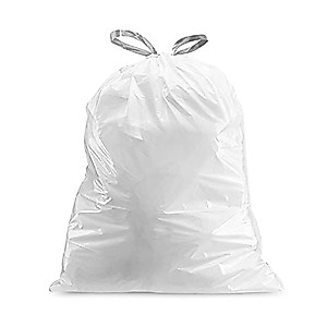 Plasticplace Custom Fit Trash Bags │ simplehuman (x) Code K Compatible (50 Count) │ White Drawstring Garbage Liners 10 Gallon / 38 Liter │ 24.4" x 28"
