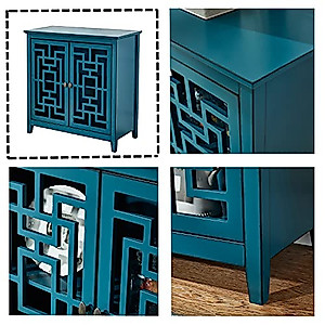 Wood Accent Buffet Sideboard Storage Cabinet with Doors and Adjustable Shelf, Entryway Kitchen Dining Room, Dark Teal