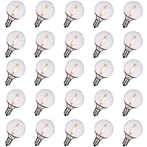 NIOSTA G40 Replacement Bulbs for Outdoor String Lights, 2700K Warm White and E12/C7 Base, 0.5W LED=5W Incandescent Bulbs, Shatterproof & Waterproof Globe Bulbs(25 Pack)