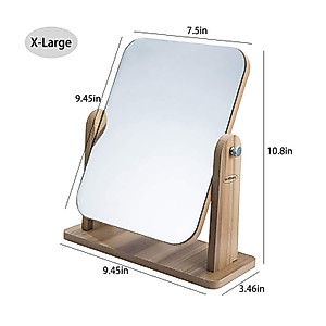 YOOMEISHALY Wooden Desk Mirror 360 Degree Swivel Mirror Single-Sided Makeup Table Mirror, Portable Removable Countertop Private Room High-Definition Make Up Mirror (X-Large), Wood Grain