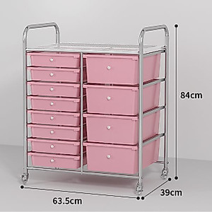 SXHEYUY Rolling Storage Cart, 15 Drawer 12 Drawer Big Capacity Organizer Cart for Office School, Metal Craft Art Organizer Cart Beauty Salon Carts, Shelf with Wheel,Pink,12 Tier