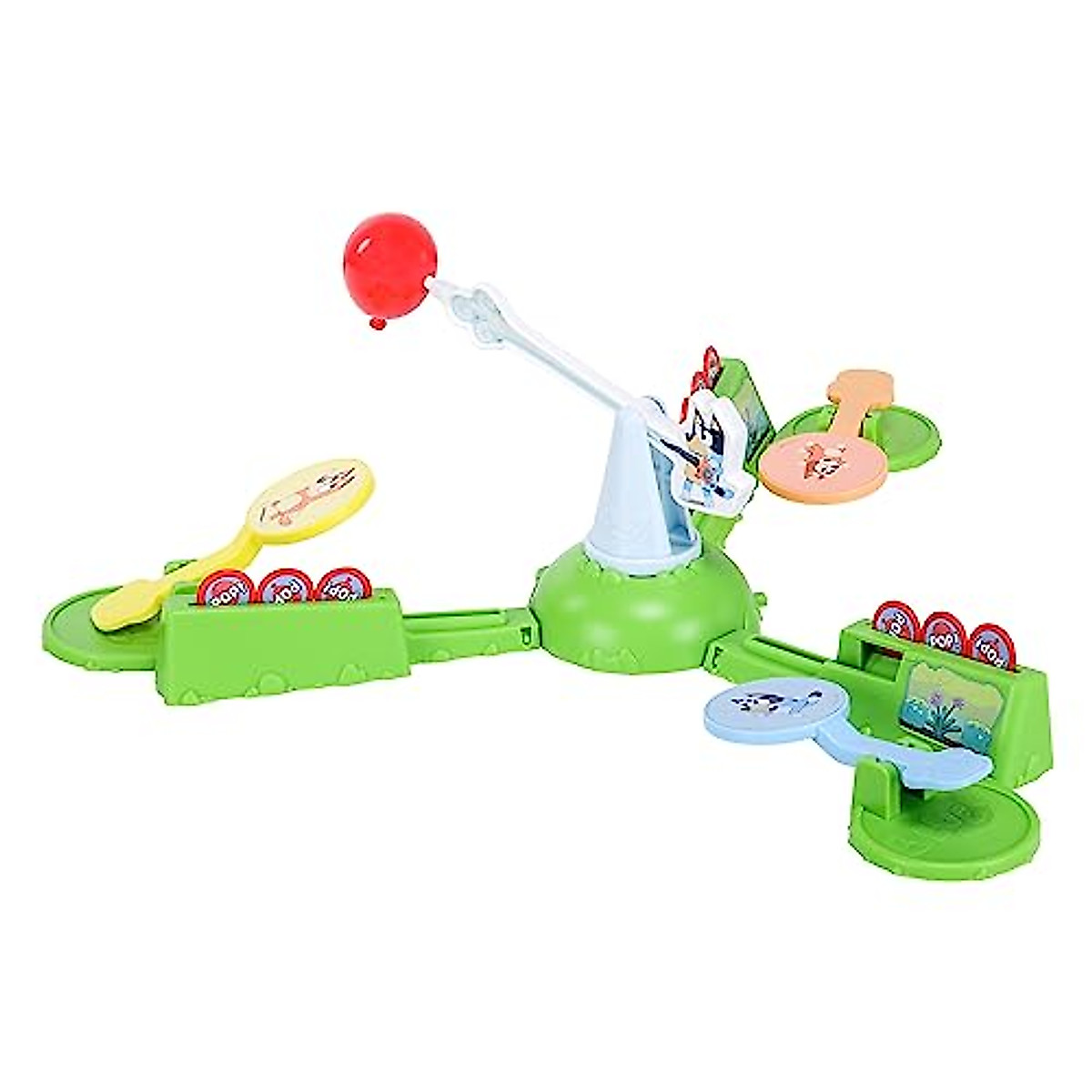 Bluey Keepy Uppy Game. Help, Bingo, and Chilli Keep The Motorized Balloon in The Air with The Character Paddles for 2-3 Players. Ages 4+