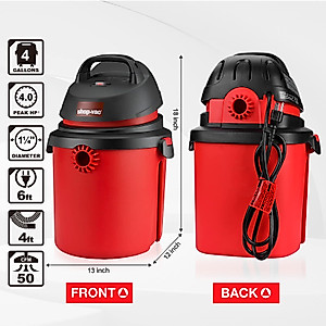Shop-Vac 4 Gallon 4.0 Peak HP Wet/Dry Vacuum, Portable Compact Shop Vacuum with Tool Holder, Wall Bracket & Attachments, Ideal for Home, Jobsite, Garage, Car & Workshop. 5890470