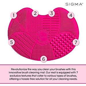 Sigma Beauty Makeup Brush Cleaner Mat – Sigma Spa Express Silicone Makeup Brush Cleaning Mat with Suction Cups for Cleaning Makeup Brushes, Compact Design Fit for Any Travel Makeup Kit (Pink)
