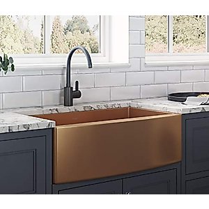 Ruvati Copper Tone 36-inch Apron-Front Farmhouse Kitchen Sink - Matte Bronze Stainless Steel Single Bowl - RVH9880CP