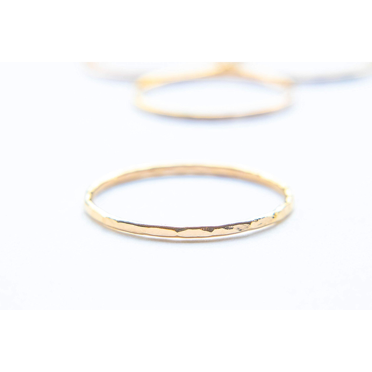 Hammered Gold Ring, Gold Stacking Rings, Minimalist Rings, Skinny Rings for Women (7, Gold Fill)