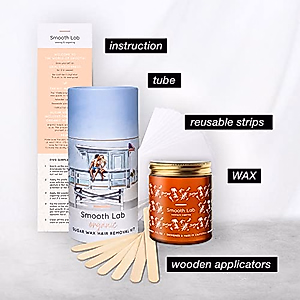 Smooth Lab, Sugar Wax Hair Removal Kit - Sugar Waxing Kit for Sensitive Skin - 100% Organic All Natural Ingredients - Perfect for Bikini, Arm, Leg, Chest, Facial and Body Hair Removal - Lover