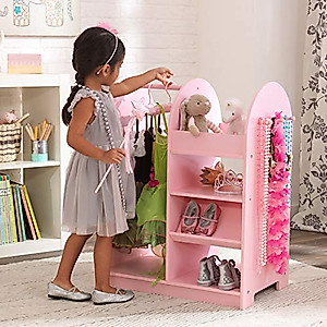 KidKraft Wall Mount Wooden Fashion Pretend Dress-Up Station Children's Furniture with Storage and Mirror - Pink, Gift for Ages 3+