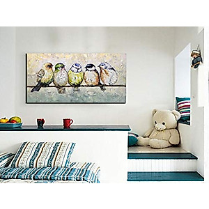 V-inspire Paintings，24x48 Inch Hand Painted Abstract Animal Canvas Art Bird Oil Painting Modern Home Decor for Wall Canvas Living room bedroom dining room Decoration Wood Inside Framed Ready to Hang