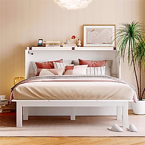 CKLMMC Queen Size Murphy Bed with USB Port and Removable Shelves on Each Side, Solid Wood Muti-Functional Cube Cabinet Bed for Home Office (White/W1)