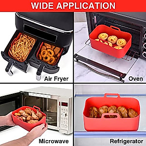 2-Pack Air Fryer Silicone Pot for 8 QT Ninja Foodi Dual DZ201,Reusable Rectangle Silicone Air Fryer Liners,Food Safe Air Fryer Basket Accessories with Heat Proof Gloves & Cleaning Brush