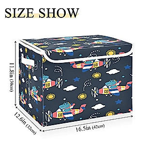 Krafig Cartoon Animal Dinosaur Foldable Storage Box Large Cube Organizer Bins Containers Baskets with Lids Handles for Closet Organization, Shelves, Clothes, Toys