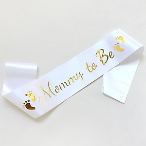 BLUPLE Mommy To Be White Satin Sash - Baby Shower Sash Decorations, Gender Reveal Party, Welcome Baby (1)