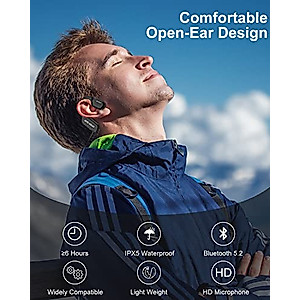 LISNLAB Bone Conduction Headphones, Open-Ear Bluetooth 5.2 Sport Headphones, Wireless Earphones with Mic, IP55 Sweatproof Headset for Running Workouts Gym Cycling Hiking （Black）