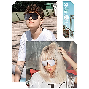 Weewooday 4 Pairs Siamese Sunglasses Mirror Flat Top Sunglasses Oversized Stylish Classic Rimless Sunglasses Eyewear for Women Men