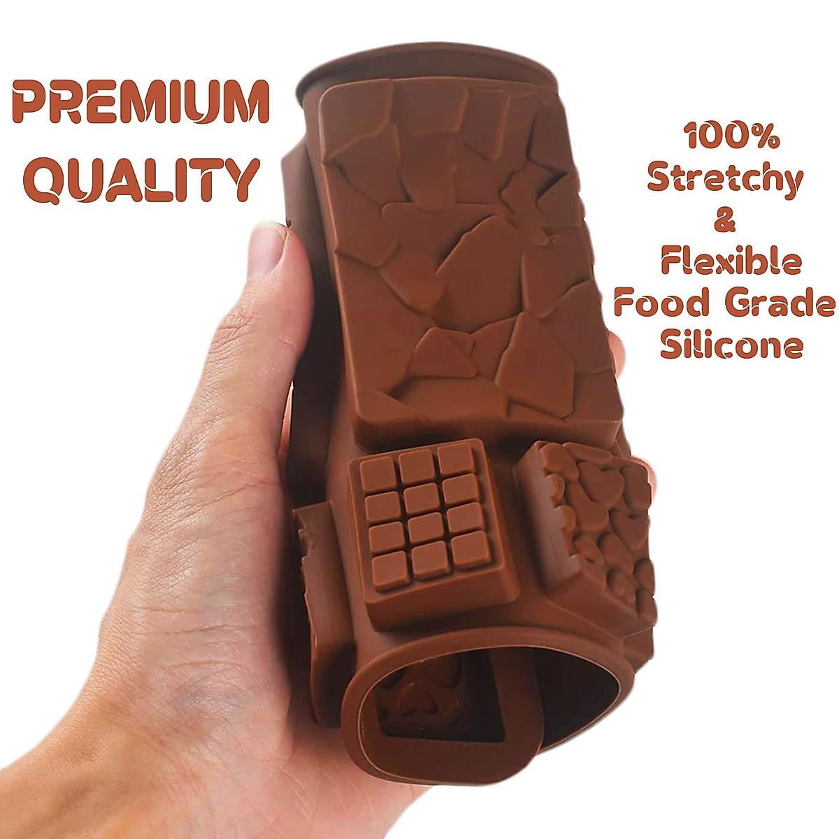 C-CO Food Grade Break-Apart Chocolate Molds, Set of 4 Packs Non-Stick Silicone Protein and Energy Bar Molds