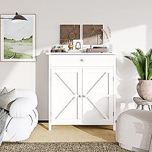 Irontar Bathroom Cabinet, Freestanding Bathroom Storage Cabinet with Drawer and Adjustable Shelf, Kitchen Cupboard, Floor Cabinet for Bathroom, Home Office, Entryway, White CWG008W