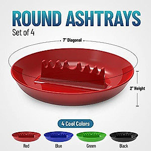 Ashtray for Cigarettes Outdoor Ash Tray Sets Patio Ashtrays: Large Home Plastic Indoor Ash Trays: 7 INCH Round, 4 PACK, Nice 4 Colors Strong Melamine