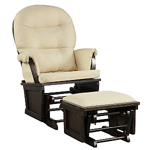 Enjoy Relaxing Home, Office, Sofa Recliner Deluxe Ergonomic Rocking Chair Lounge Glider Ottoman w/Footrest, Beige Brown