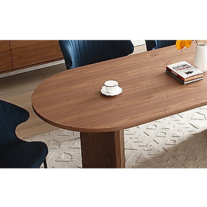 JURMALYN 78" Mid Century Modern Dining Table, Oval Wood Dining Room Table for 4 6 8 Walnut Kitchen Table for Farmhouse Meeting Room Reception Room (Table Only)