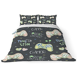 Duvet Cover Sets California King -Cute Video Game Joystick-Bedding Comforter Set Breathable SetsSoft Microfiber 3 Pcs