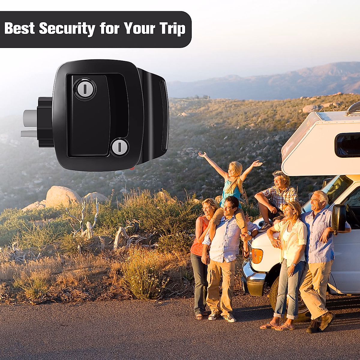 WELLUCK RV Entry Door Lock with Paddle Deadbolt, 100% Metal Camper Door Latch Handle, Zinc Alloy RV Door Lock Replacement Kit Secure for Camper Horse Travel Trailer Cargo Hauler, Black, Not Key Alike