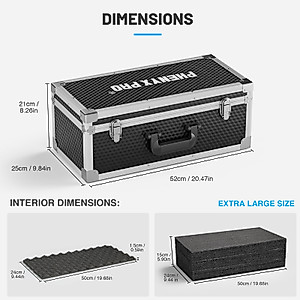 Phenyx Pro Extra Large Size Carrying Case, Customizable Pre-Diced Foam, Aluminum Alloy Sturdy Build, Suitable for Wireless Mic System Storage & Camera Gear Transportation